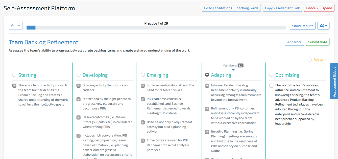 Agile Assessment, Measurement, and Improvement Platform
